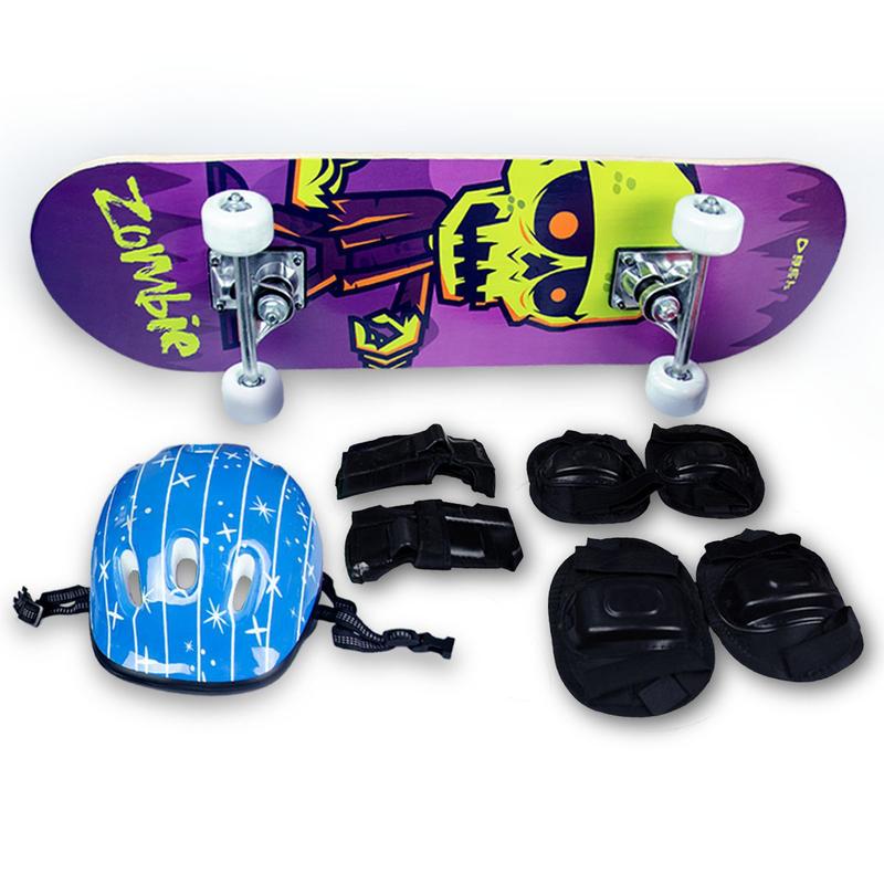 Skate Radical Zombie Com Kit Proteção Capacete Azul Feminino Masculino ...