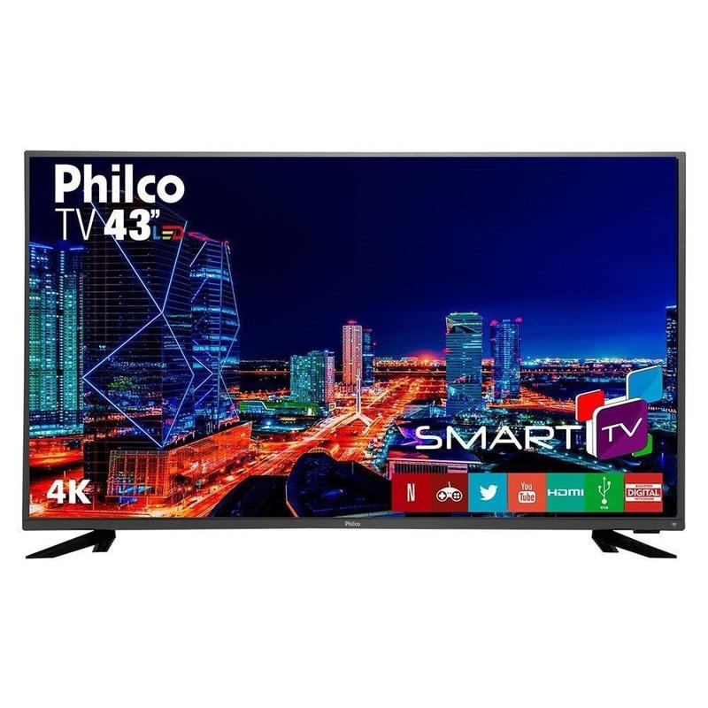 Smart TV LED 43" Philco PTV43F61DSWNT 4K Ultra HD com WiFi, 2 USB, 3 ...