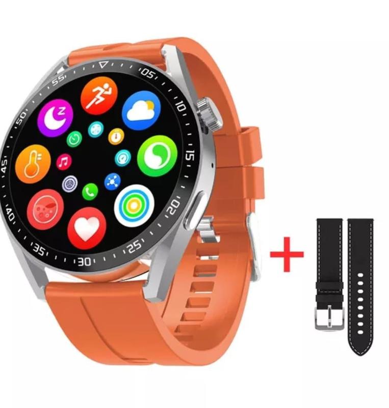 Smartwatch Redondo Relógio Hw28 Digital Analógico Laranja + Pulseira Couro Preta - Smartwatch e ...