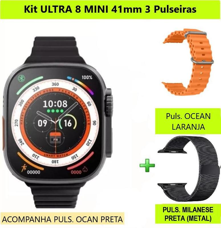 Smartwatch Ultra 8 41Mm Mini +3 Puls. Milanese+Ocean+Pelíc. - Gs8Ultra ...