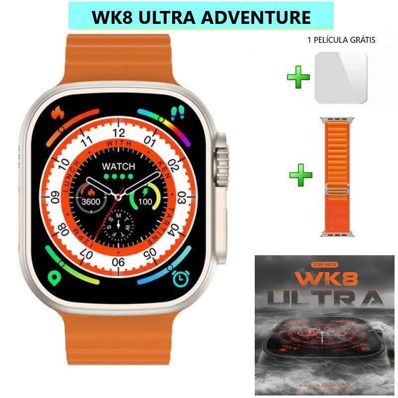Smartwatch WK8 Ultra Tela 2.05" HD Nfc redes Sociais Saúde Kit 2 Puls + Película U 8 9 prata ...