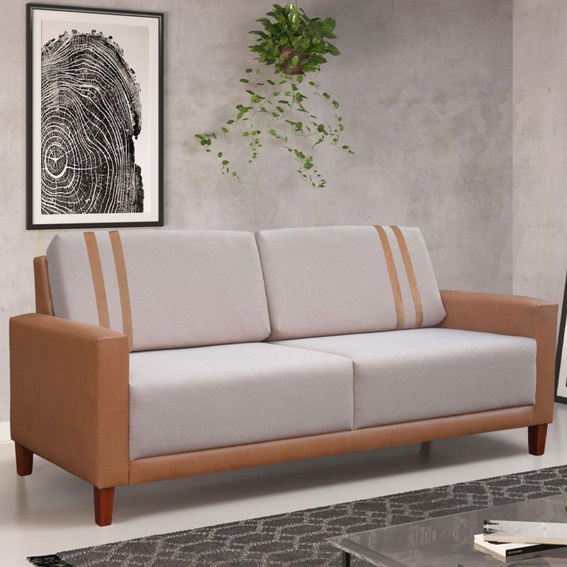 Sofá 03 Lugares Tecido Linho 200cm Montevidéu Bege - MS Decor - Sofás ...