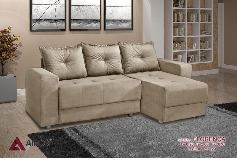 Sofá 3 Lugares com Chaise Florença Tecido Suede 200cm - aifos estofados ...