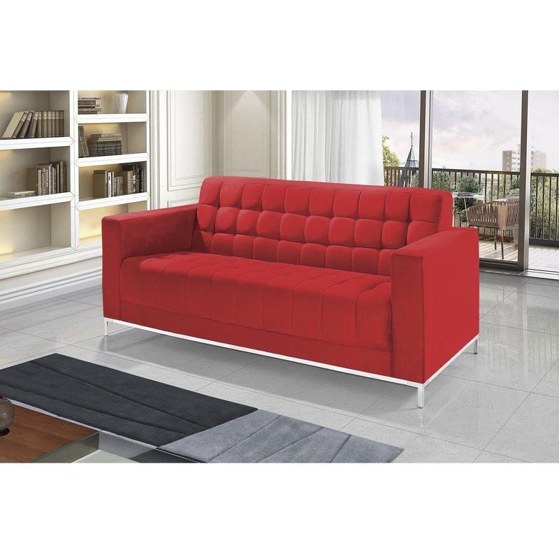 Sofá 3 Lugares em Veludo Liso 180cm Classic Império Sofás Vermelho - Império Estofados - Sofá 3 ...