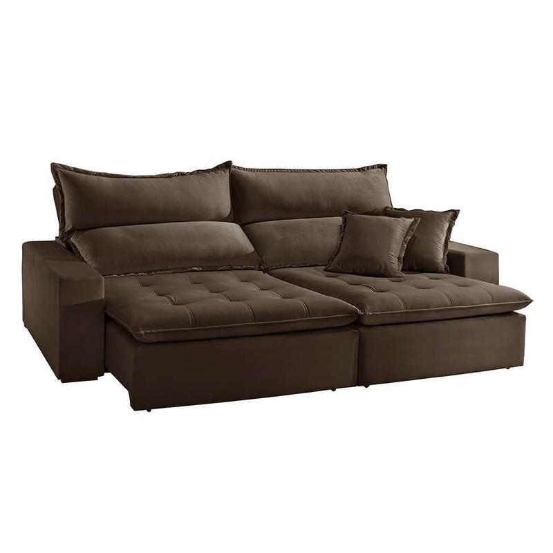Sofá 3 Lugares Retrátil e Reclinável Bella Veludo Jolie Marrom 200 cm - Zarat Estofados - Sofá 3 ...