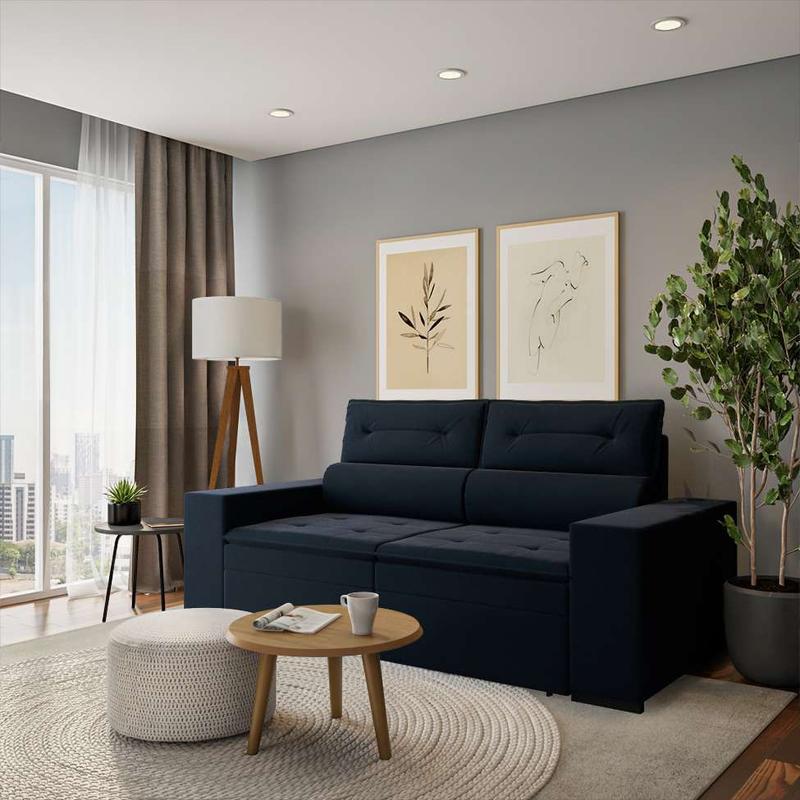 Sofá 3 Lugares Retrátil e Reclinável com Baú Chile Suede Veludo ...