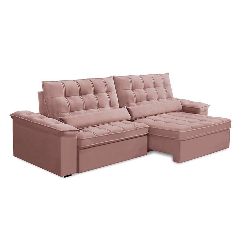 Sofá 5 Lugares Retrátil e Reclinável Firenze Veludo Rosê - Ferguile - Sofá 5 Lugares - Magazine ...