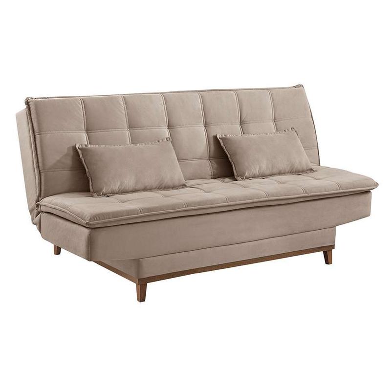 Sofá-Cama Casal 3 Lugares Luna Veludo Base e Pés de Madeira Marfim - Estofart - Sofás - Magazine ...