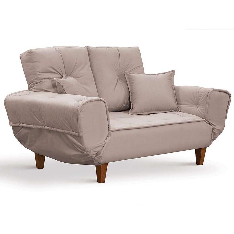 Sofá-Cama Chaise Solteiro 2 Lugares Fortaleza Veludo com Almofadas Bege ...