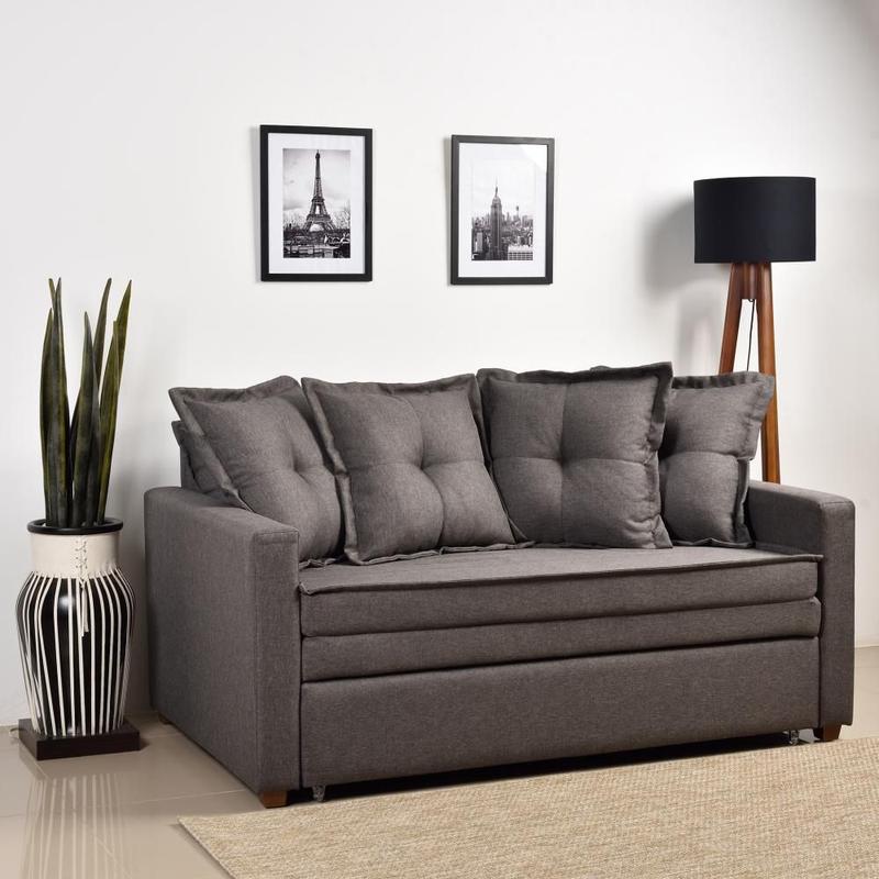 Sofá Cama Retrátil Casal 2 Lugares 4 Almofadas Bino DJ Móveis Linho Cinza - DJ MOVEIS - Sofá ...