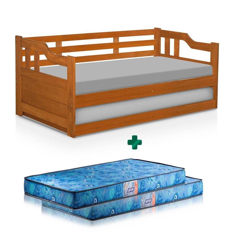 Sofá Cama Solteiro Madeira Maciça Com Auxiliar Imbuia Atraente Com ...