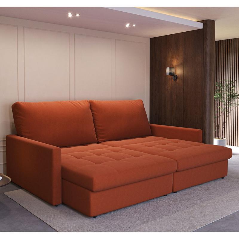 Sofá-cama Valência Retrátil com Molas Ensacadas 4 Lugares Suede Terracota 214cm - CIALAR - Sofás ...