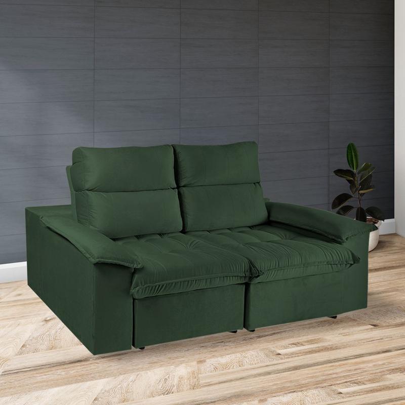 Sofá Dubai Retrátil e Reclinável 3 Lugares Veludo Verde 212cm Abertura de 160cm - CIALAR - Sofás ...