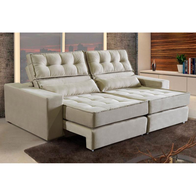 Sofá Luxo 4 Lugares Com Molas Ensacadas Retrátil e Reclinável 2,70m Suede Bege - Umabox - Sofá 4 ...