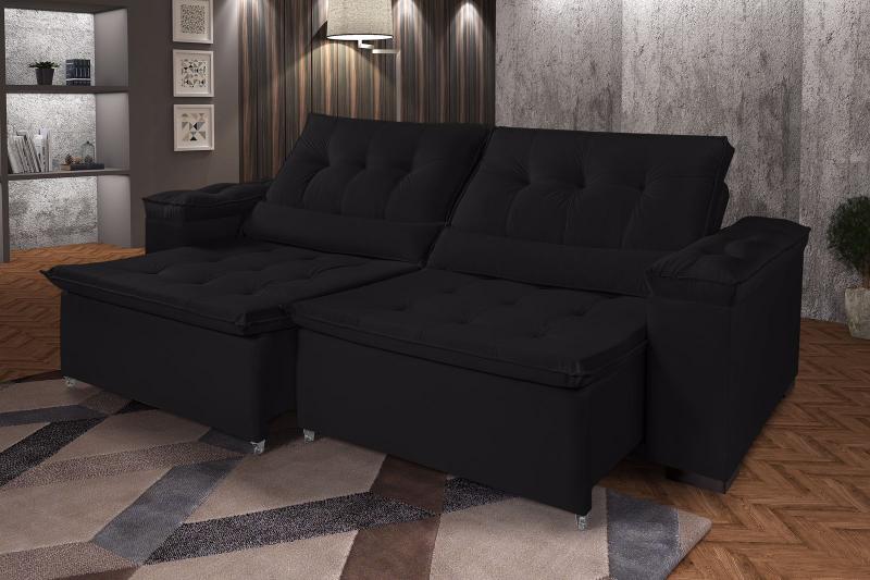 Sofá Retrátil e Reclinável 2,20m em Tecido Veludo C/ Pilow nos Braços ...