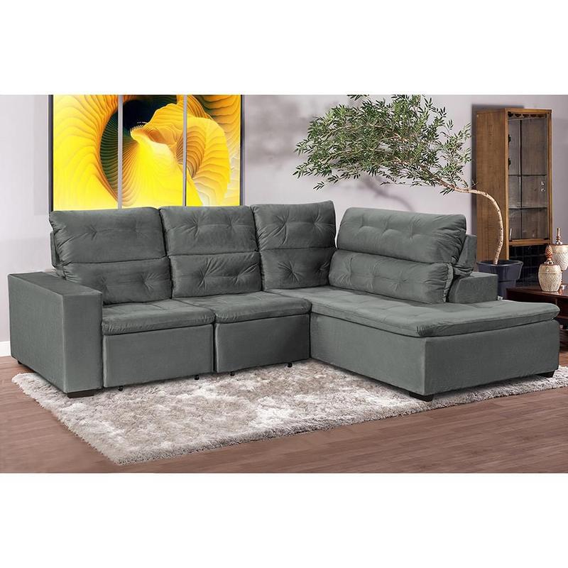 Sofá Retrátil Reclinável Cama InBox Kiev com Chaise Cinza - CAMA INBOX ...