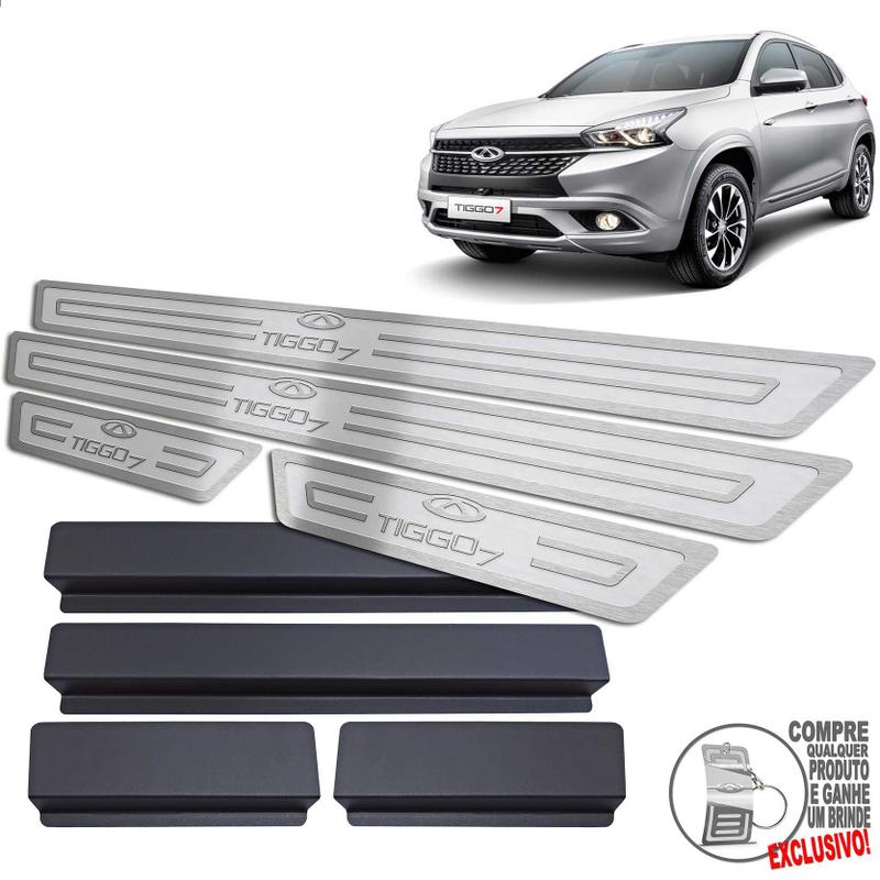 Soleiras Alto Relevo Aço Inox Com Vinil + chaveiro Chery Tiggo 7 2020 ...