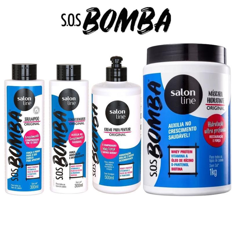SOS Bomba Crescimento Shampoo Condicionador 300ml Mascara 1Kg E Creme ...