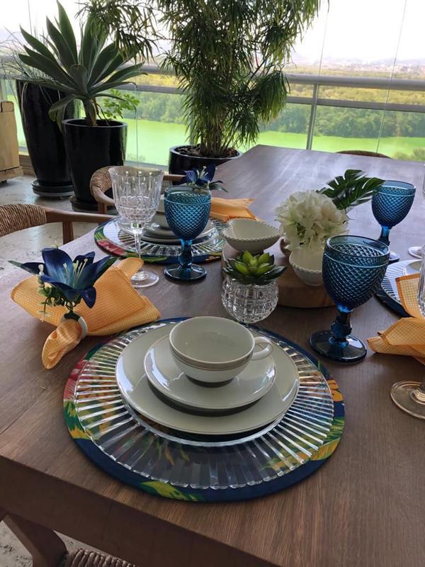 Sousplats Chita Azul + Guardanapos + Porta Guardanapos. - Sack Home ...