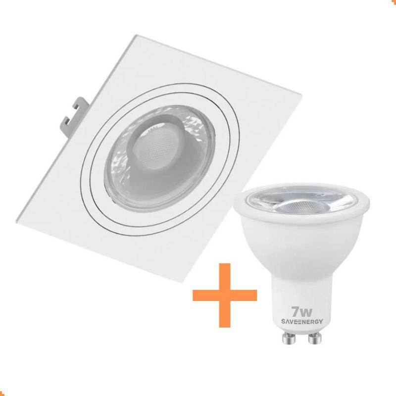 Spot Embutido Quadrado MR16 Plano +Lâmpada LED Dicroica 7w - SAVE ...