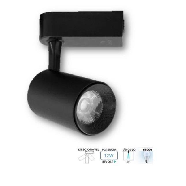 Spot Para Trilho Eletrificado Preto Led 12W Luz Fria 6500K - CTB ...
