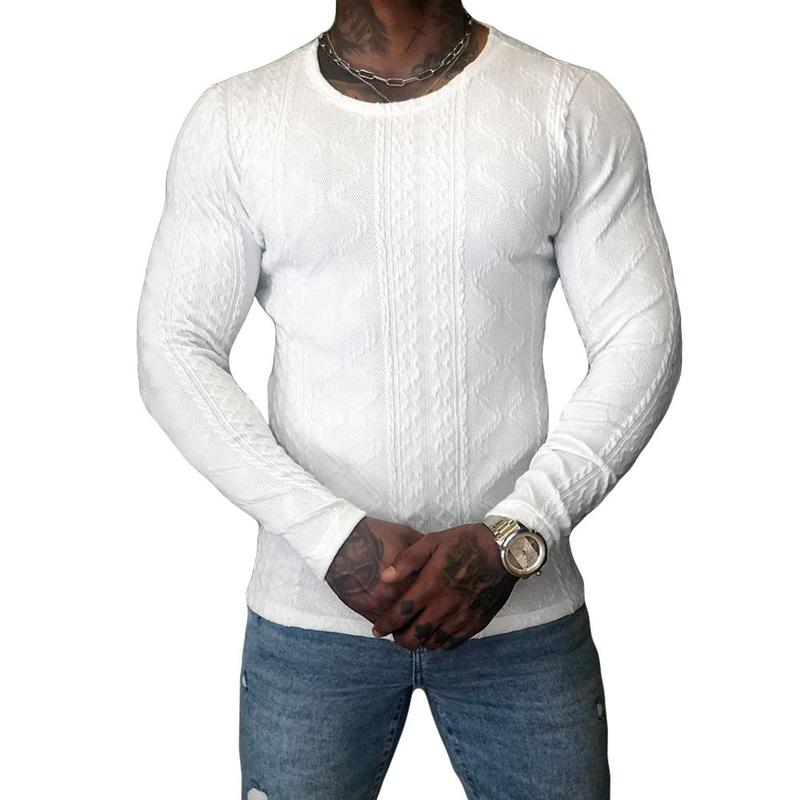 Suéter Jacquard Canelado Tricot Blusão Slim Masculino Branco - AUSTIN ...