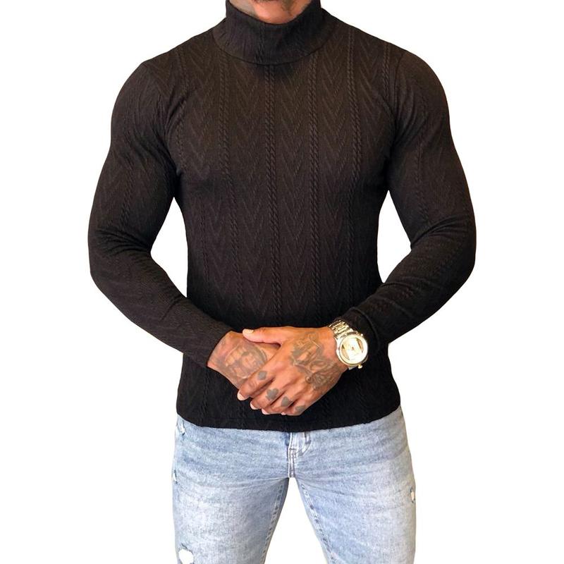 Suéter Tricot Canelado Gola Alta Jacquard Masculino Preto - AUSTIN CLUB ...