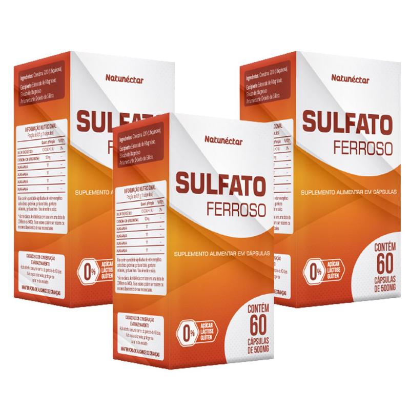 Sulfato Ferroso 180 Capsulas de 500mg Alto teor Ferro Suplemento ...