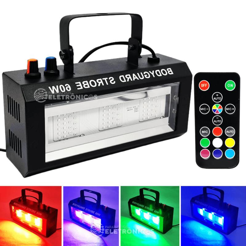 Super Strobo RGB 60W Canhão Refletor Com Controle 3 LEDs Efeito Flash Para Festa - 1948812 - PDE ...