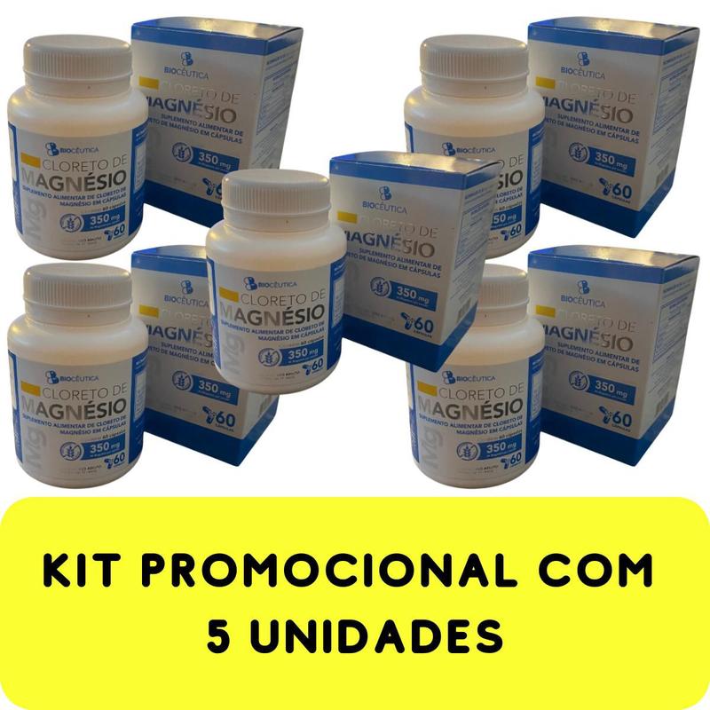 Suplemento Alimentar Biocêutica Cloreto de Magnésio Pote 60 Cápsulas Kit Promocional 5 Unidades ...