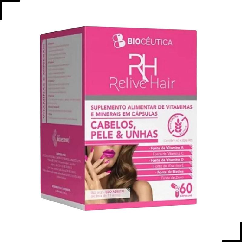 Suplemento Alimentar de Vitaminas e Minerais Biocêutica Relive Hair ...