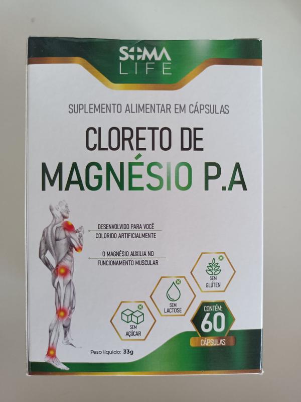 Suplemento alimentar em capsulas Cloreto de magnésio P.A 60 cps - Soma life - Cloreto de ...