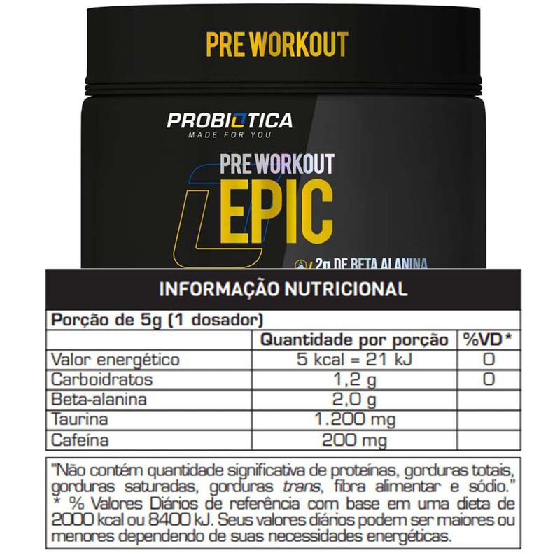 Suplemento em Pó Epic Pré Treino Pre Workout 300g Probiotica - Pré ...