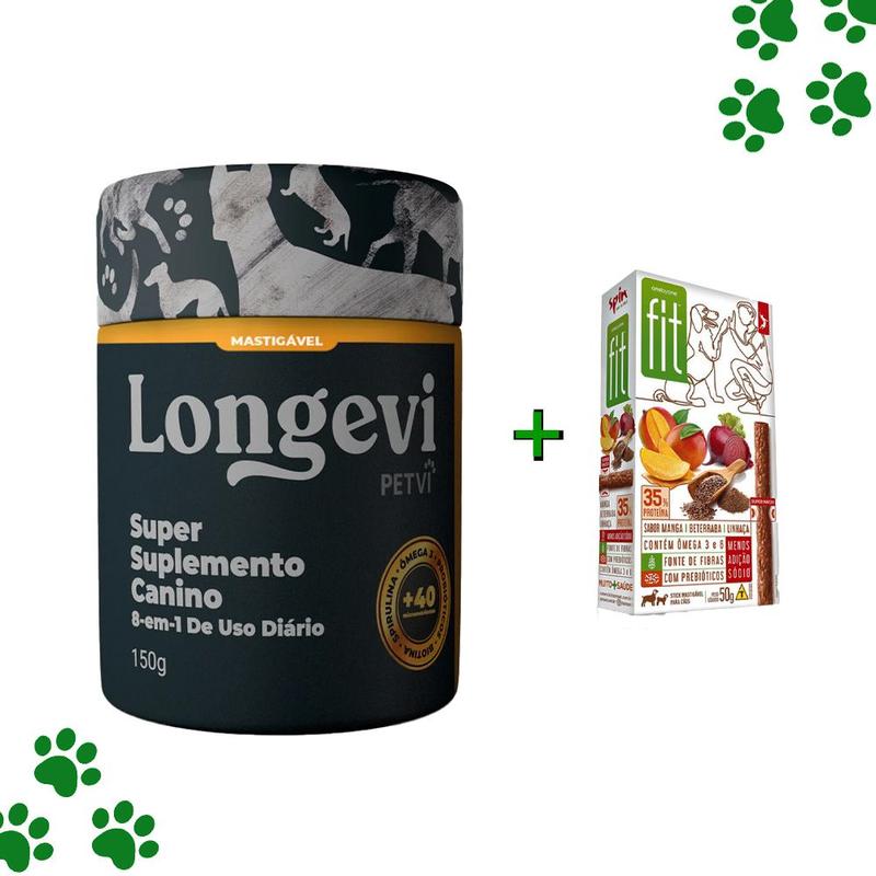 Suplemento para Cães Mastigável Longevi Petvi 150g + Stick Para Cães ...