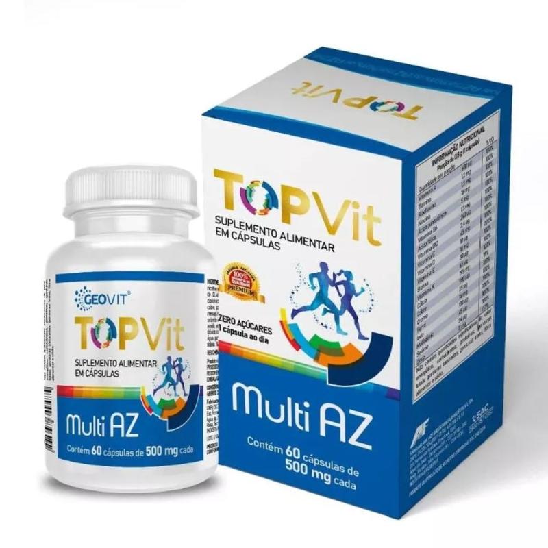 Suplemento Top Vit Multi AZ 500mg 60 caps Zero Açúcar - Vitaminas A-Z ...