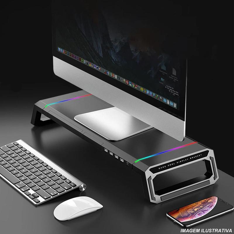 Suporte Para Monitor Gamer Led Rgb 4 Usb 3.0 Stand Note 30kg - KNUP ...