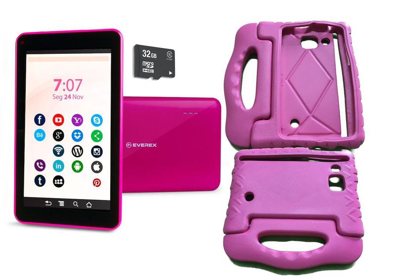 Tablet Rosa Tela 7 Android 8 + Capa Emborrachada Cartão 32GB - Everex ...