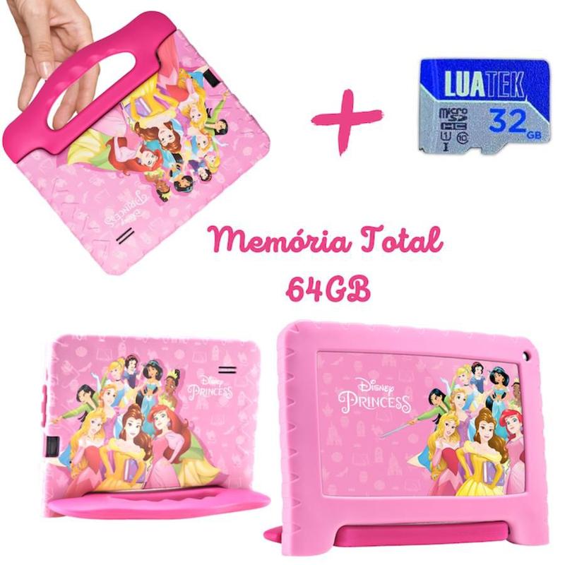 Tablet WIFI Menina Capa Maleta kids Princesas +cartão 32GB Total 64gb ...