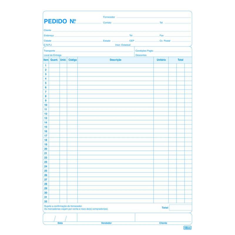 Talão de Pedido 1/18 Médio 140x210mm 56 g/m2 Bloco com 50 Folhas ...