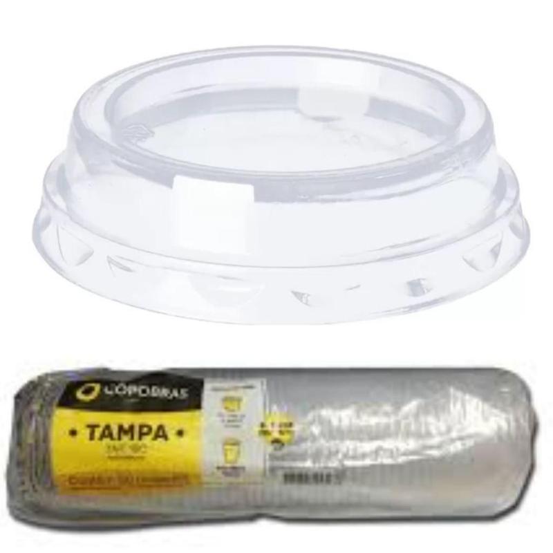 Tampa Plástica Transparente Sundae Sem Furo TNT-180 Copobras 100-1800ml Descartável (Pacote com ...