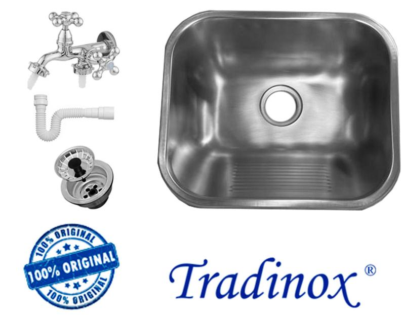 Tanque Inox 40x34 (AÇO 304) - ACETINADO - TRADINOX + torneira dupla ...