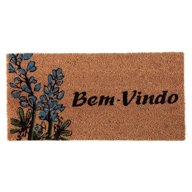 Tapete Capacho Fibra de Côco Flores Azul Bem Vindo 30x60cm Corttex ...