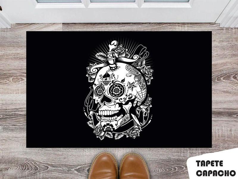 Tapete Capacho Personalizado Caveira Mexicana Preta - DELUZZ - Capacho ...