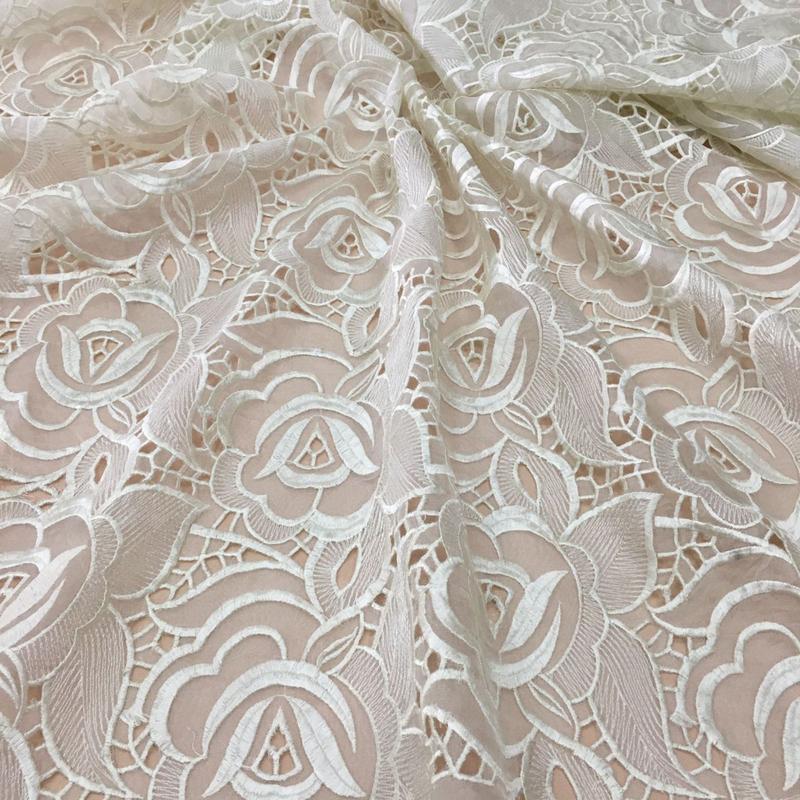 Tecido Organza De Seda Pura Bordado Tipo Richelieu Mt - Livia Tecidos ...