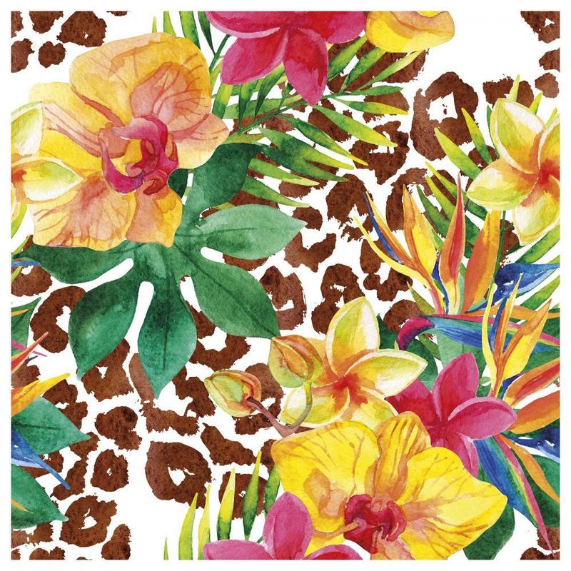 Tecido Quadrado Digital 49 x 49cm - Floral Fundo Onça - Marilda ...