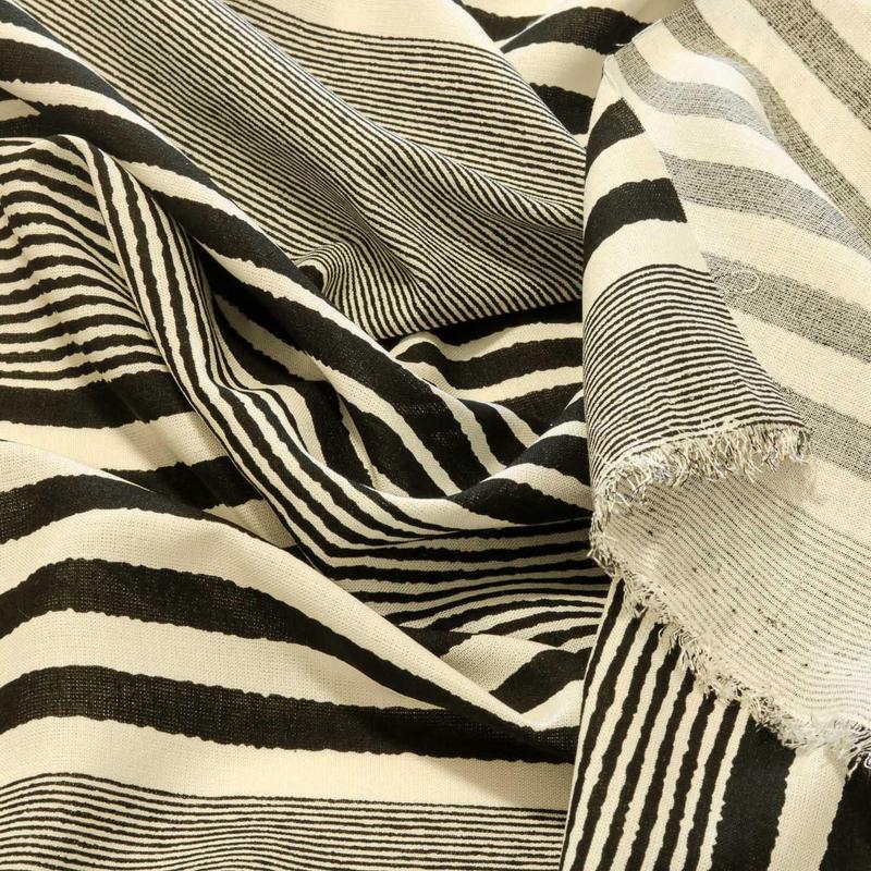 Tecido Viscose Listrado Estampado Listras Preto E Branco Off ...