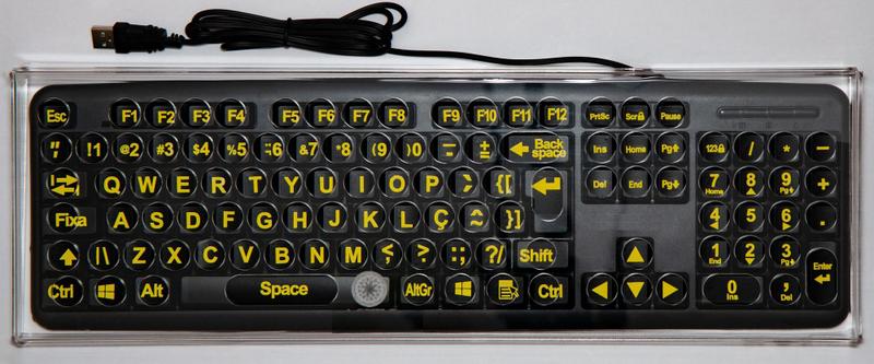Teclado Adaptado com Colmeia Acrílica Teclas em Alto Contraste Preto ...