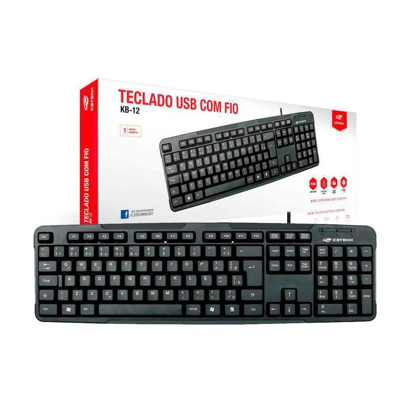 TECLADO C3 PLUS USB KB-15BK PRETO - LAYOUT ABNT2 MEMBRANA SISTEMA ANTI ...