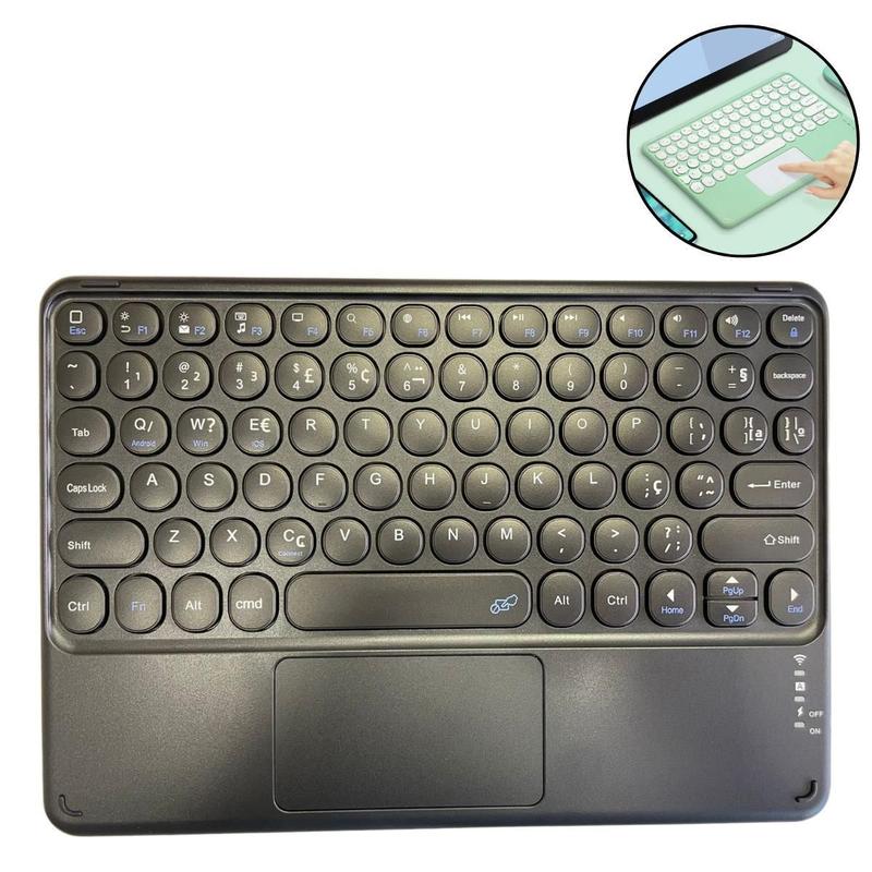 Teclado Com Touchpad Bluetooth Keyboard Redondo Portátil - Star Capas E ...