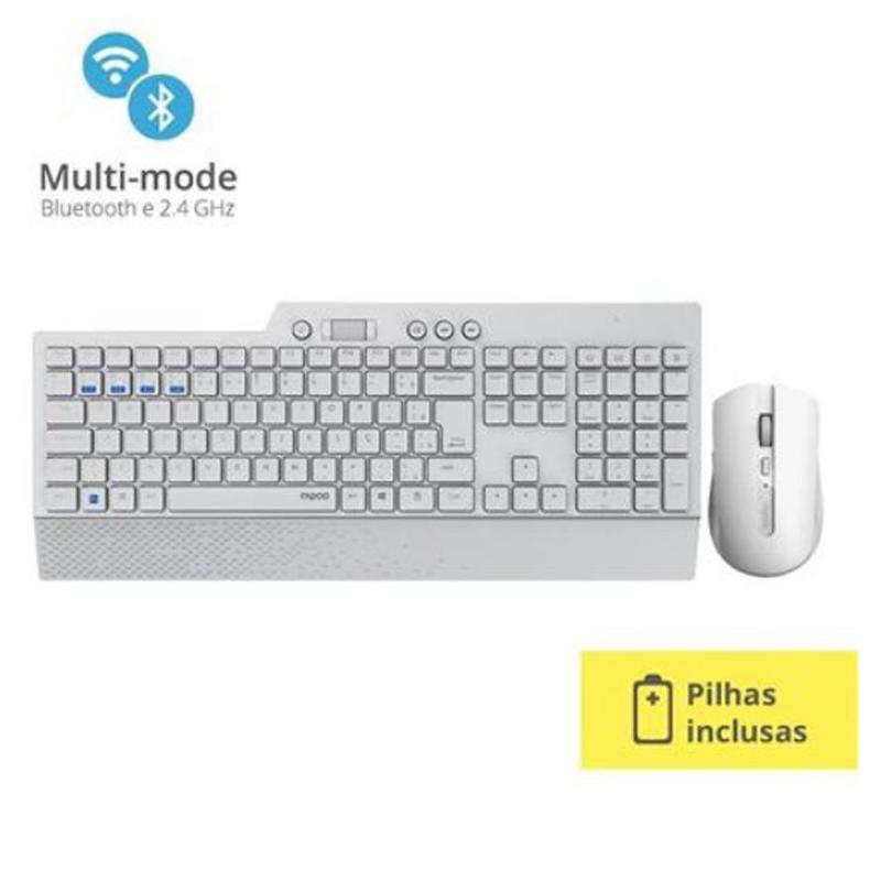 Teclado e Mouse 8200T Sem Fio Bluetooth 2.4 Ghz com Pilha Branco Rapoo ...